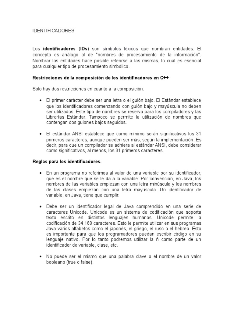 Identificadores en Programación C++ y Java | PDF | Puntero ...