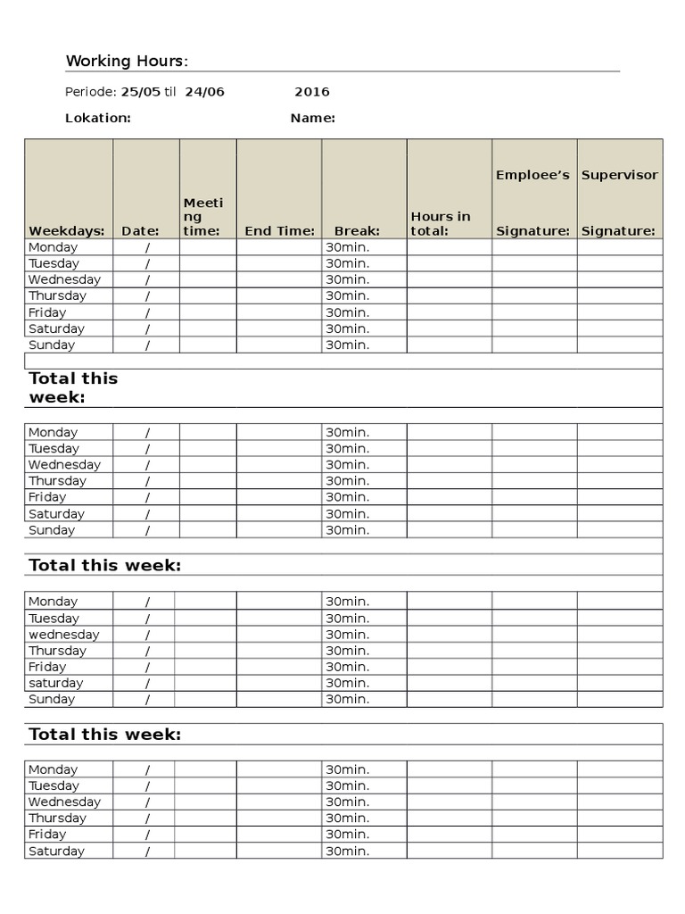Working Hours:: Total This Week | PDF