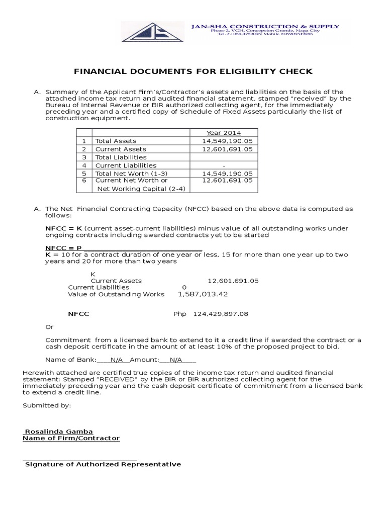 Financial Documents For Eligibility Check | PDF