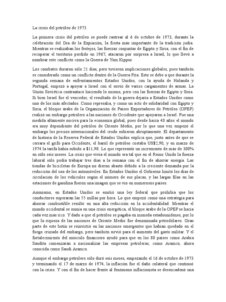 La Crisis Del Petróleo de 1973 | PDF | Crisis petrolera de 1973 ...