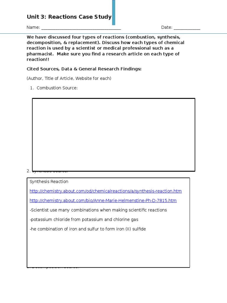 Unit 3 Chemical Reaction Case Study | PDF | Chemical Reactions | Chlorine