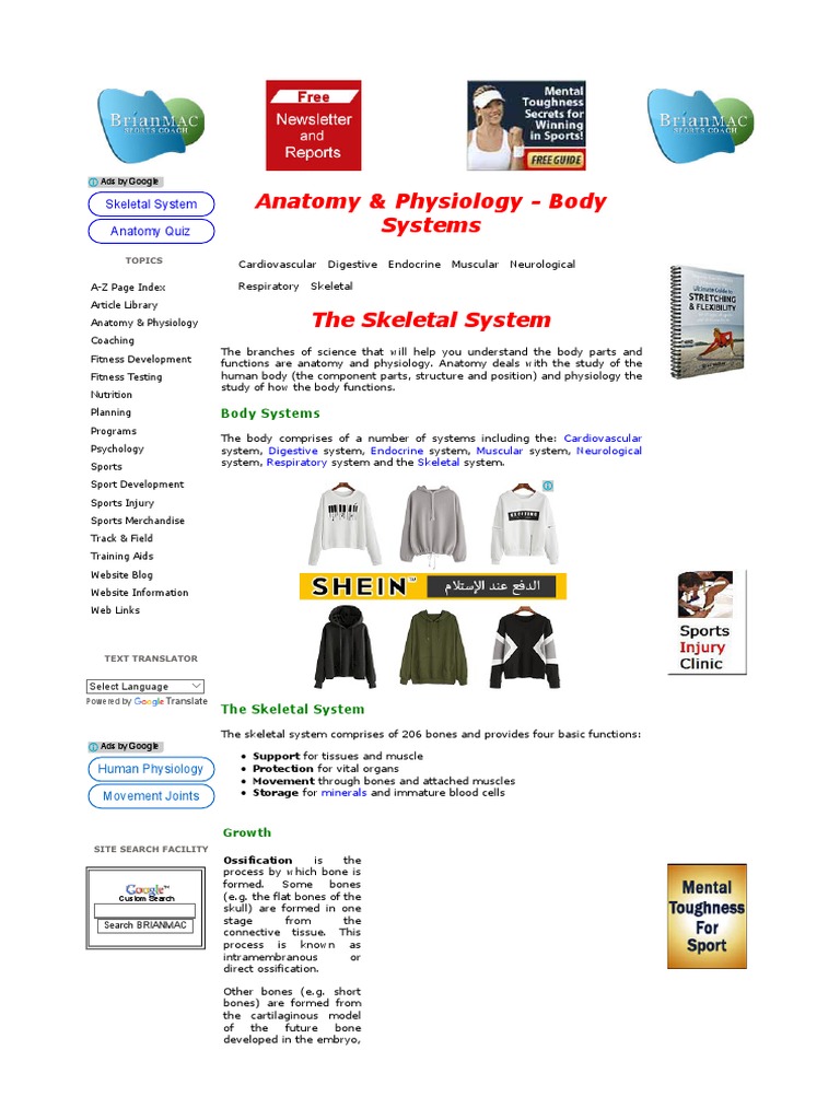 Anatomy & Physiology - Body Systems: Skeletal System Anatomy Quiz | PDF ...
