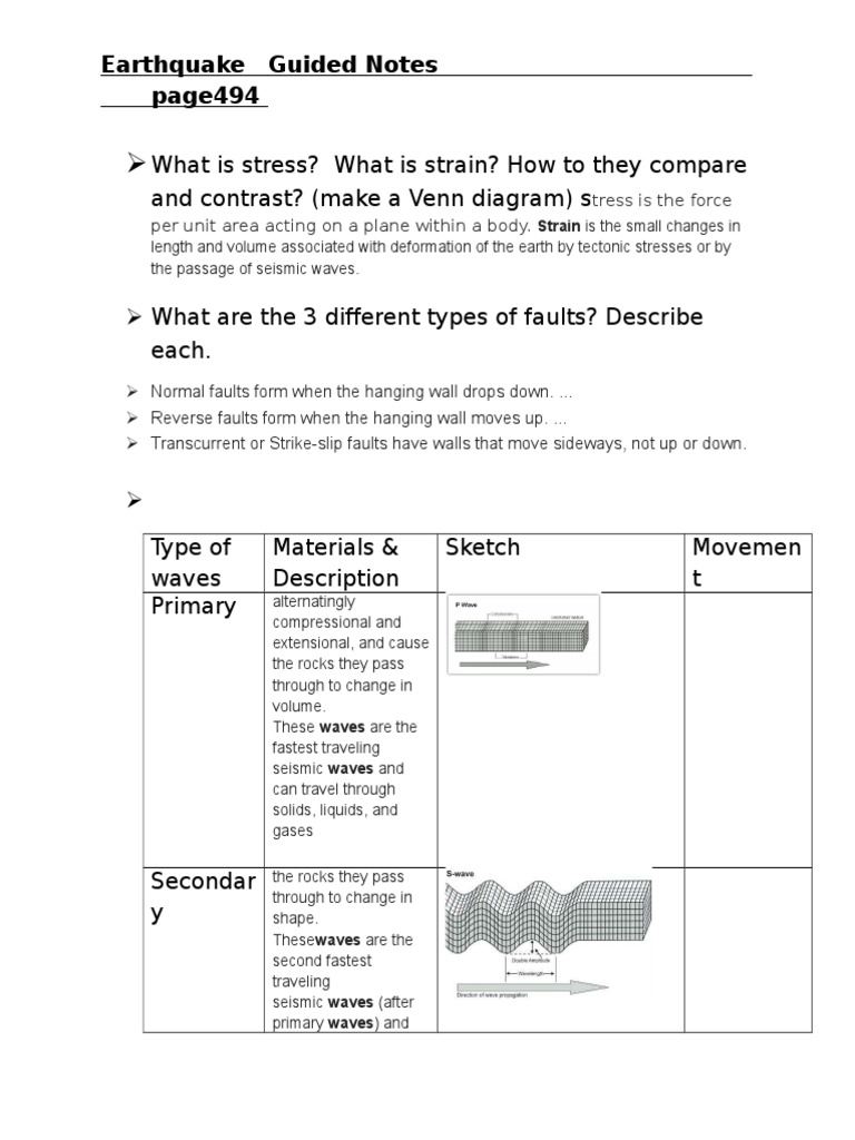 Earthquake Guided Notes | PDF
