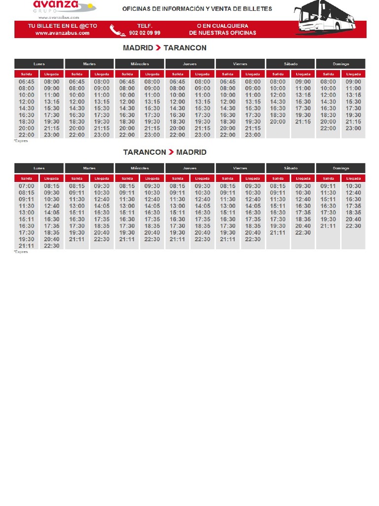 Horarios AVANZA Madrid-Tarancon | PDF