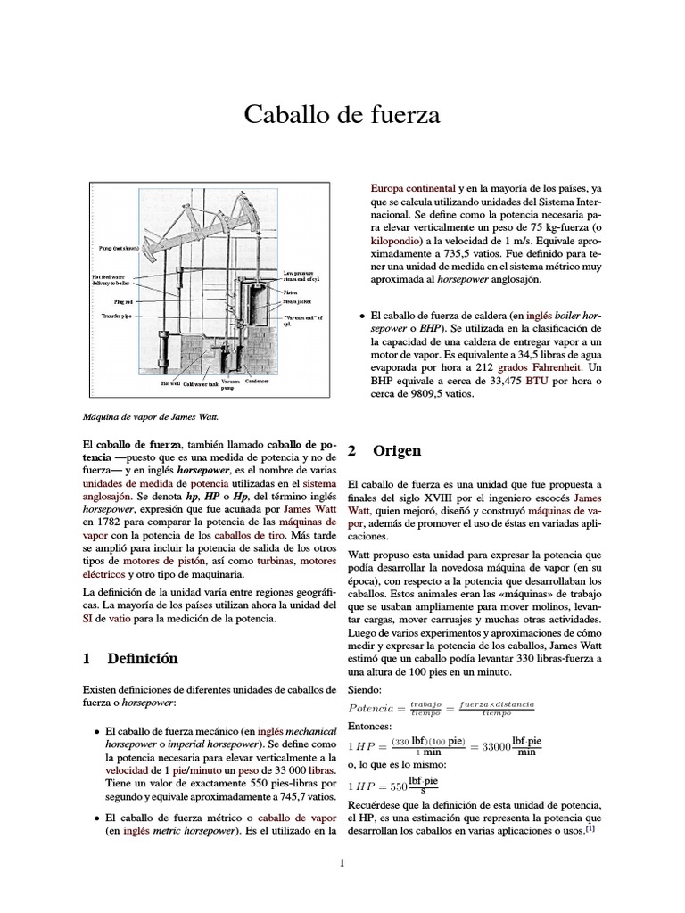 Equivalencias del Caballo de Fuerza | PDF