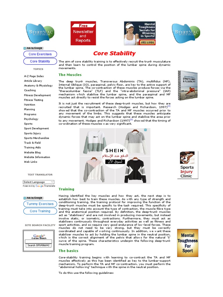 Core Exercises Core Stability | PDF | Abdomen | Self Care