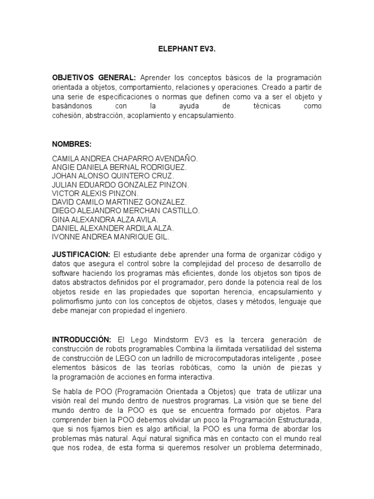 Elephant Ev3. | PDF | Programación orientada a objetos | Objeto ...