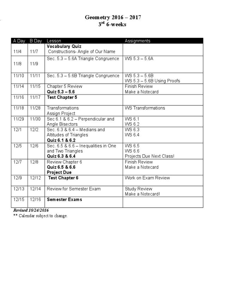 3rd Six Week Calendar | PDF