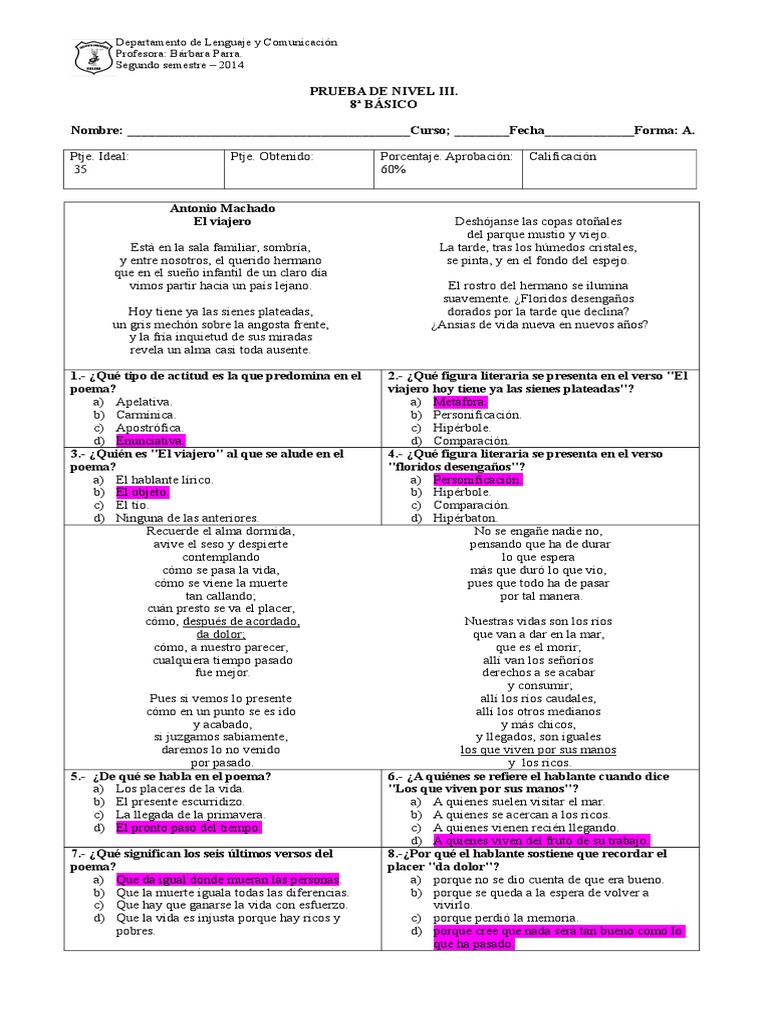 Prueba de Nivel III Octavo Forma A | PDF | Mitología griega | Mitología