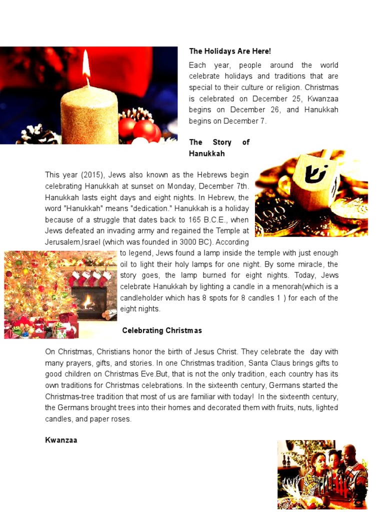 Celebrating December Holidays: Hanukkah, Christmas, Kwanzaa | PDF ...