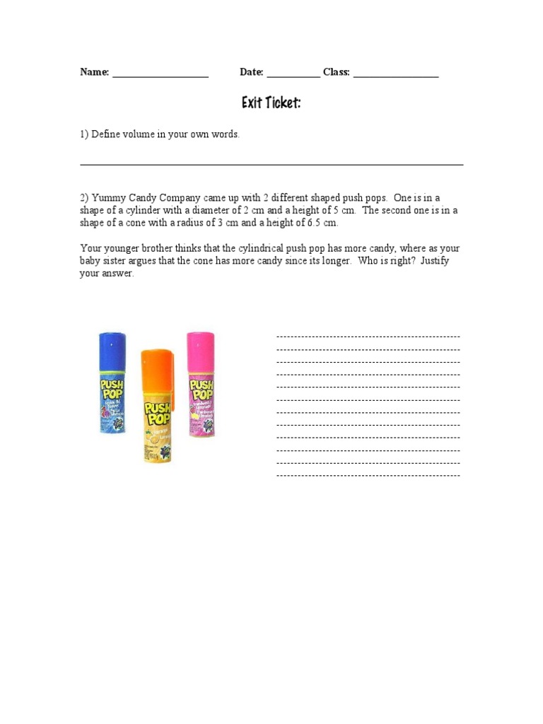 8 G C 9 Volumes Cylinders and Cones Exit Ticket | PDF