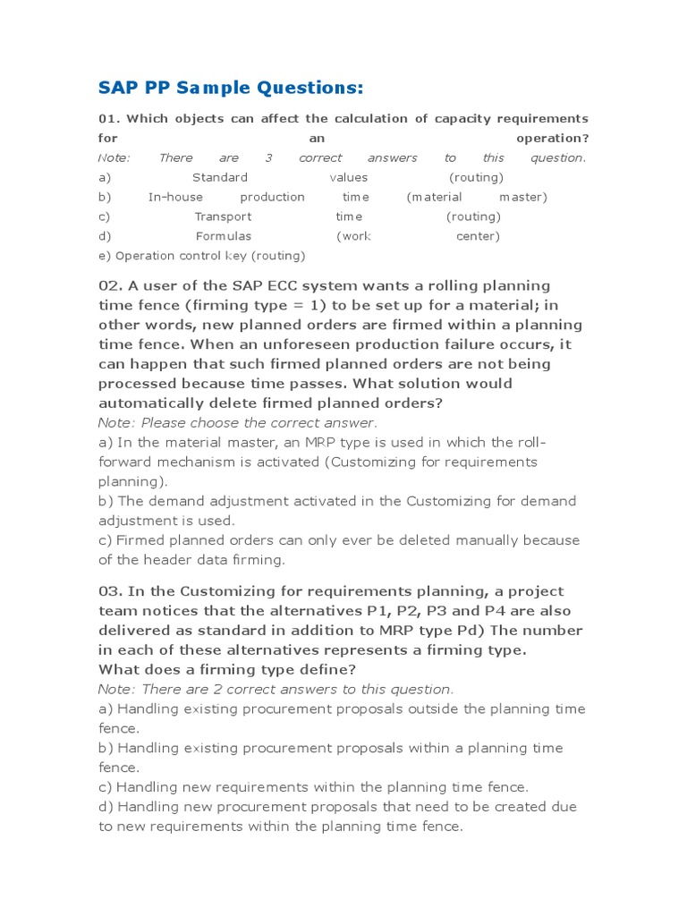 SAP PP Sample Questions | PDF | Error Detection And Correction | Sap Se