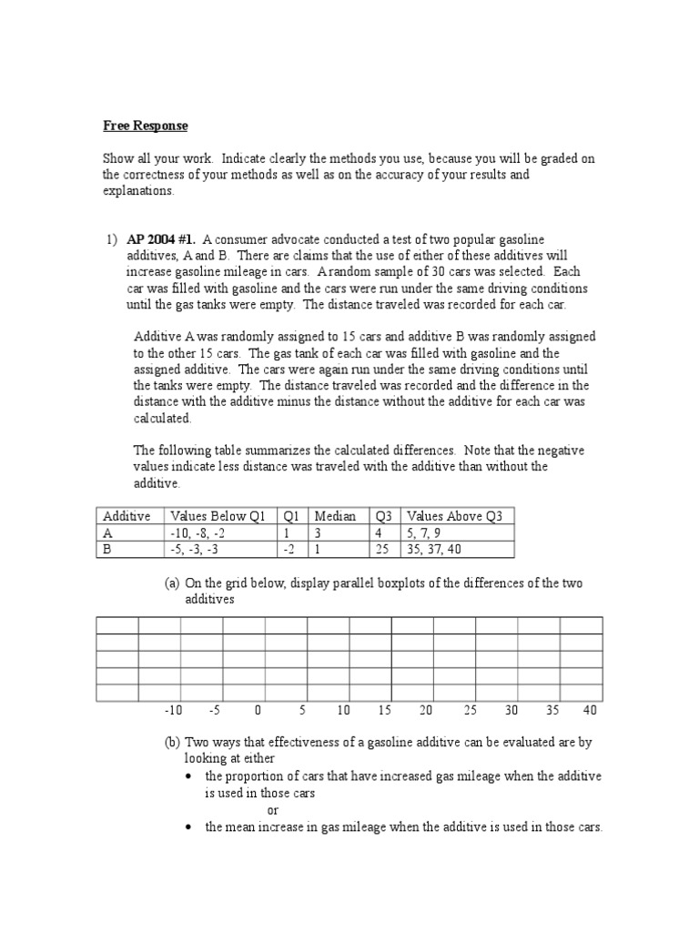 Gas Mileage Test of Additives A and B | PDF | Fuel Economy In ...