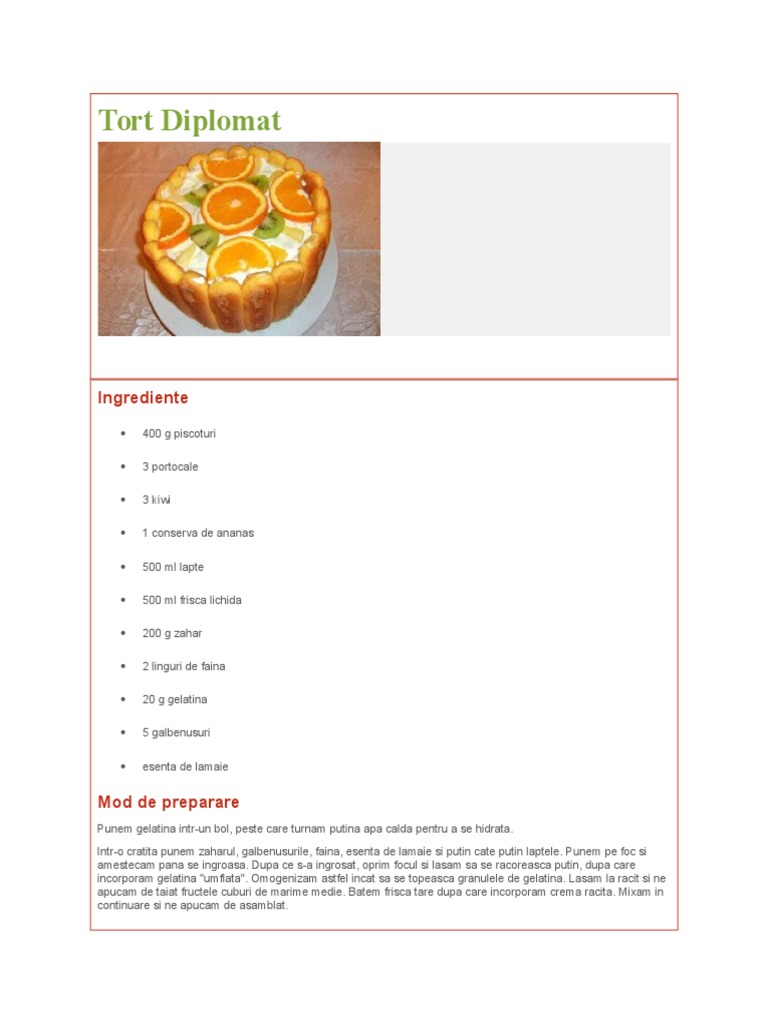 Tort Diplomat: Ingrediente | PDF