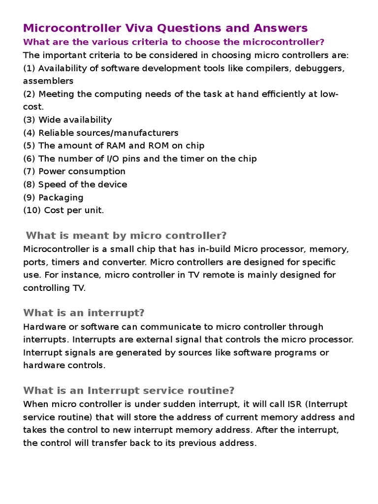 Microcontroller Viva Questions and Answers | PDF | Microcontroller | Read Only Memory