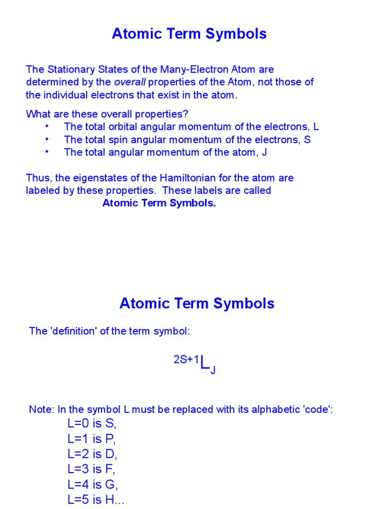Atom Levels Term Symbol | PDF | Electron Configuration | Atomic Orbital