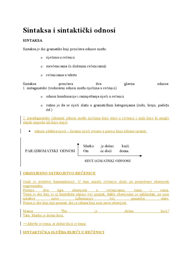 Sintaksa I Sintaktički Odnosi | PDF