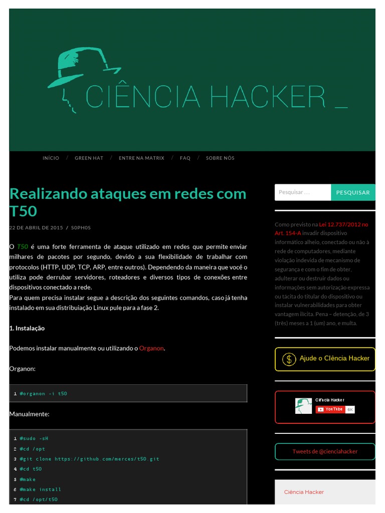 T50 DOS ataque rede Linux ferramenta protocolos HTTP UDP TCP ARP | PDF