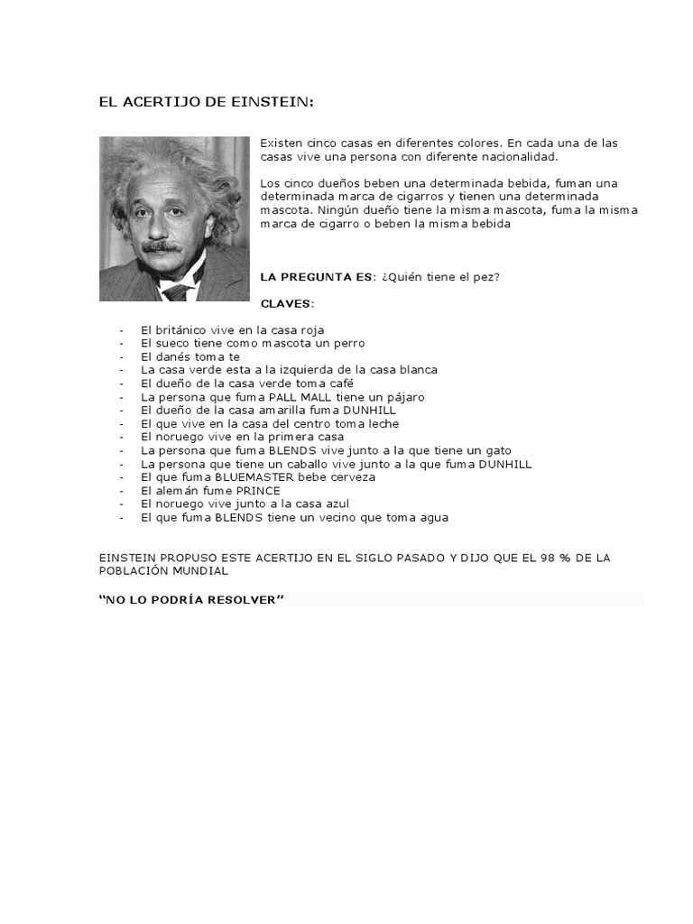 Solución Al Acertijo de Einstein | Descargar gratis PDF | Verde | café