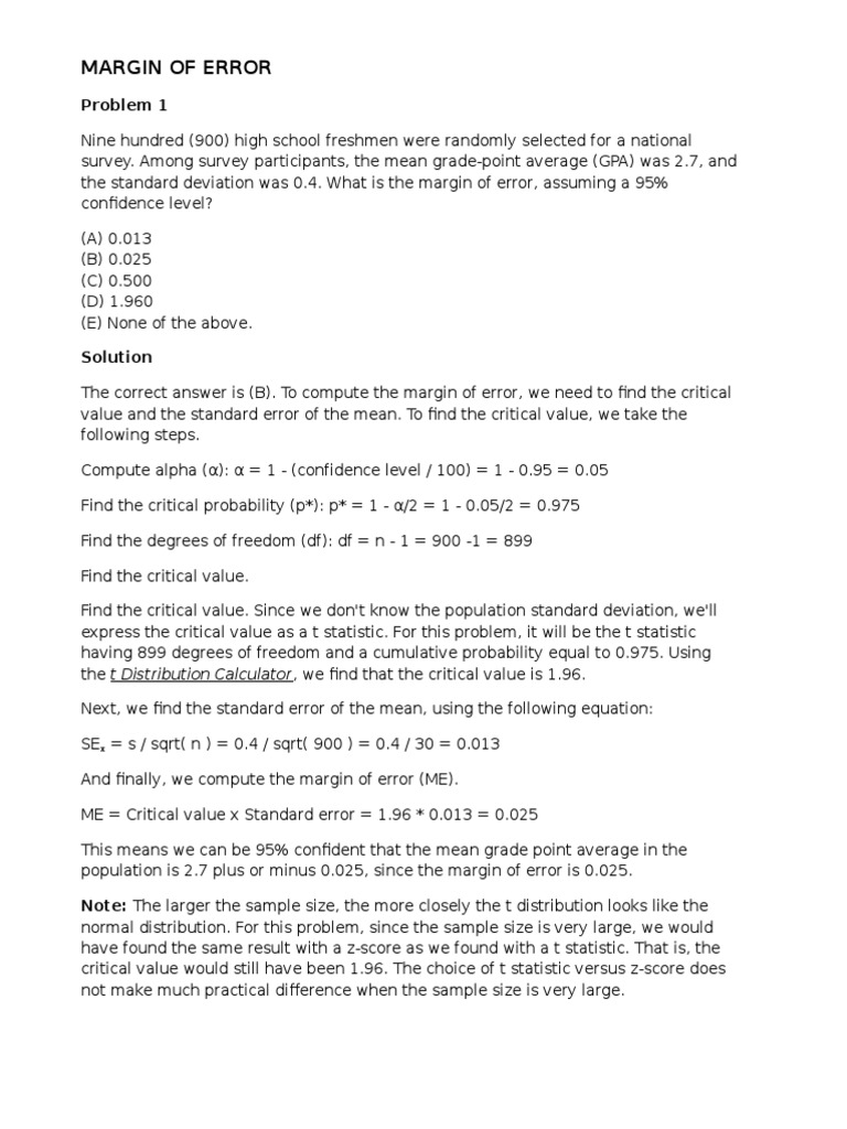 MARGIN OF ERROR.docx | Margin Of Error | Errors And Residuals