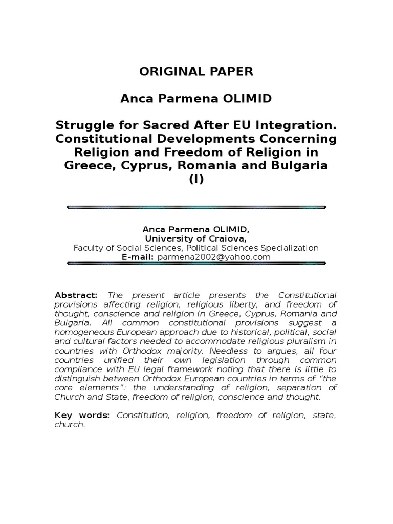 Original Paper | PDF | Separation Of Church And State | Eastern ...