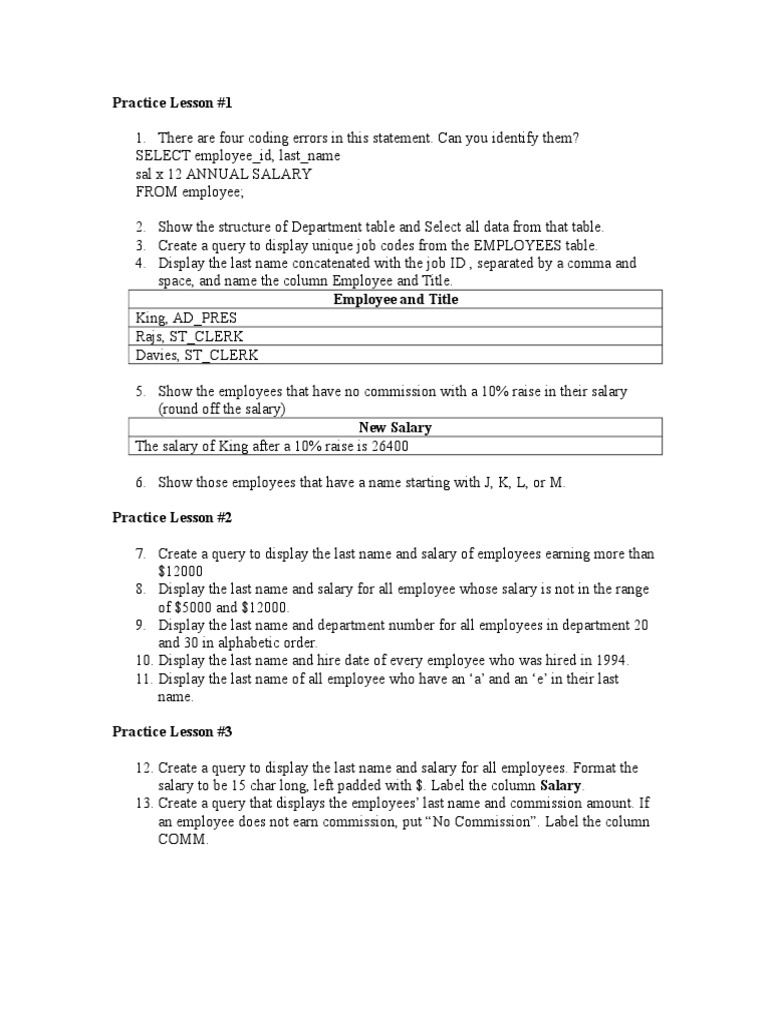 Practice Lessons 1 Sql Pdf 