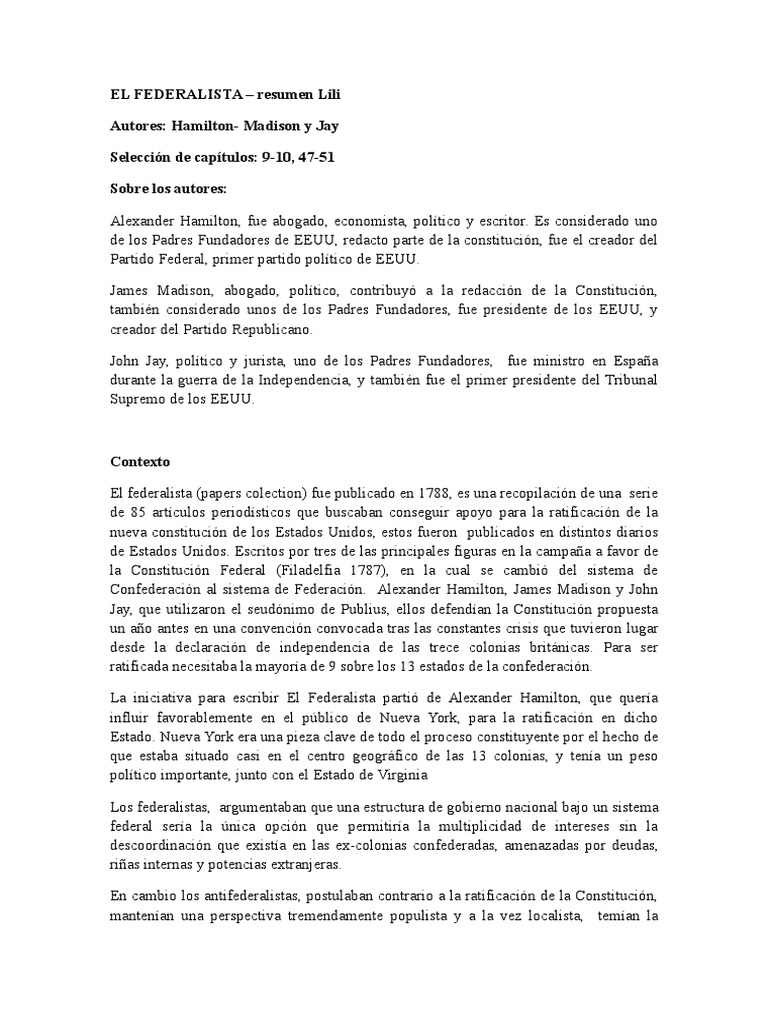 El Federalista | PDF | Padres Fundadores De Los Estados Unidos ...