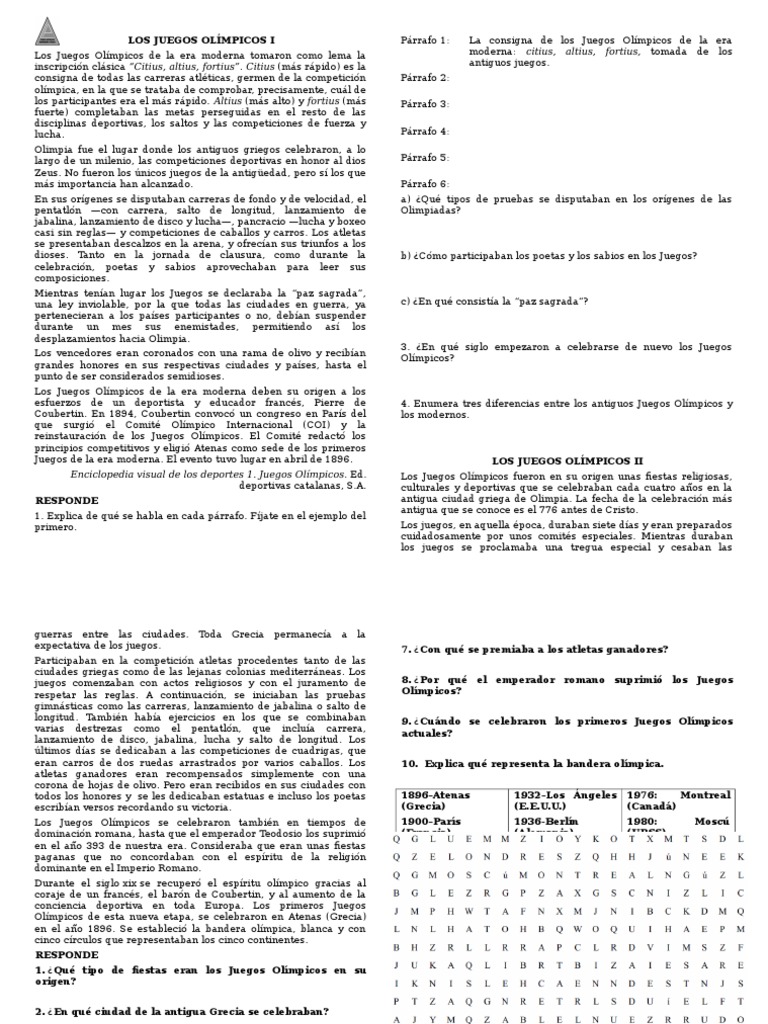 Comprension Lectora 1 | PDF | Juegos olímpicos | Deportes