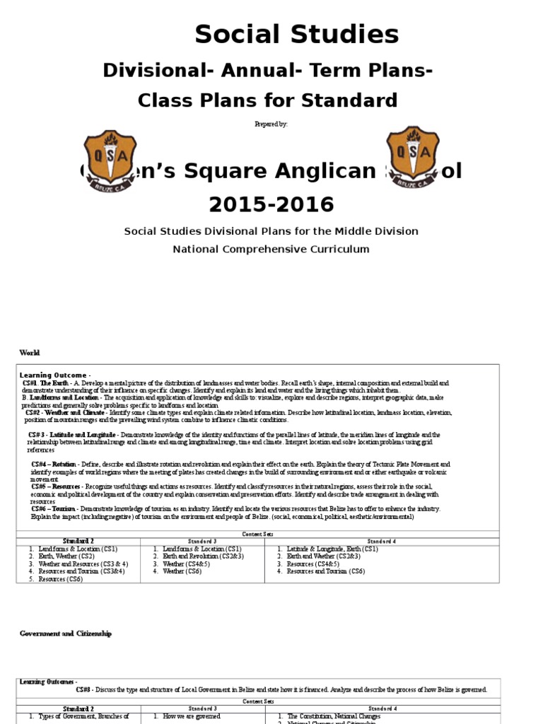 Divisional Plans Middle Social Studies | PDF | Belize | Separation Of ...