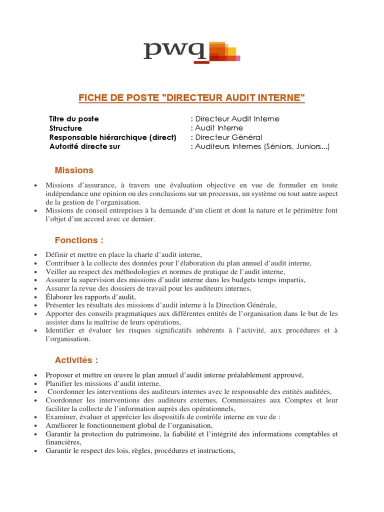 Fiche de Poste | PDF | Audit interne | Audit
