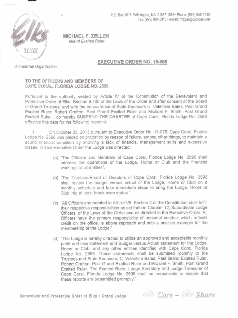 Letter to explain Elks Club closing | Social Institutions | Society