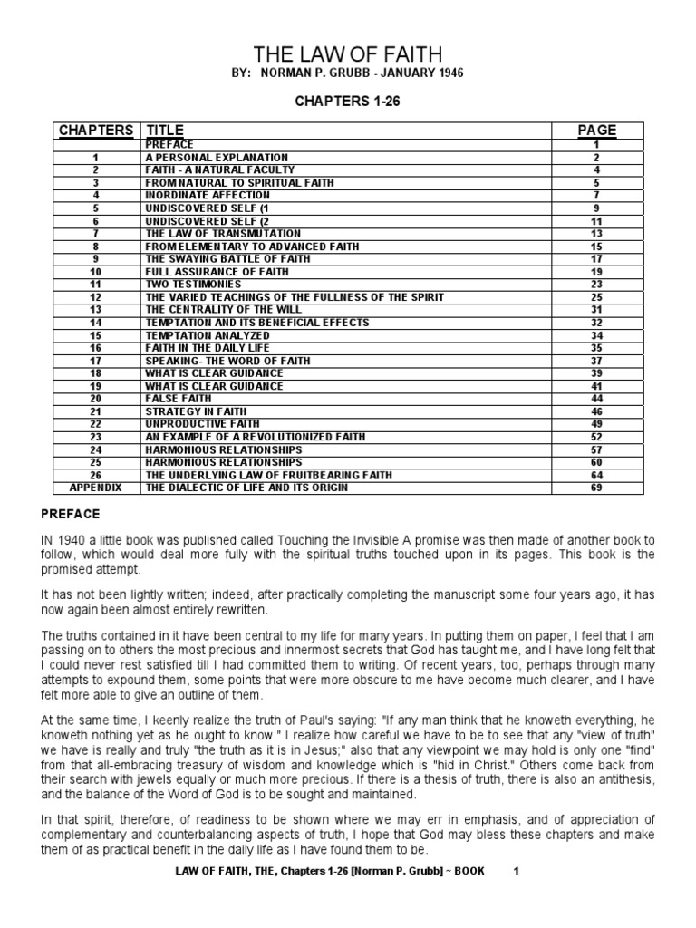 LAW of FAITH, Chapters 1-26 (Norman P. Grubb) Jan. 1946 | PDF | Grace ...