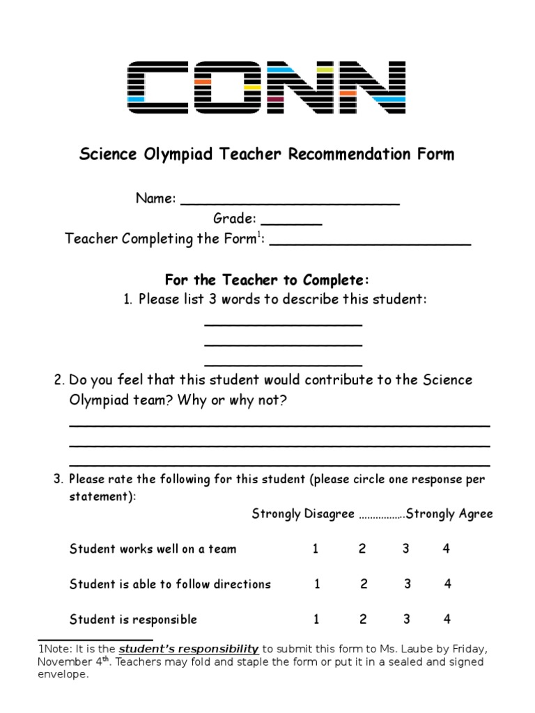 So Teacher Recommendation Form | PDF