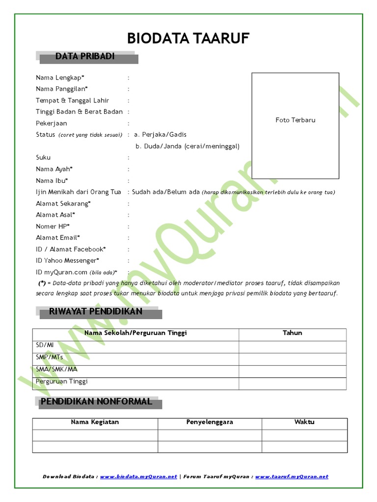 Biodata Taaruf myQuran | PDF