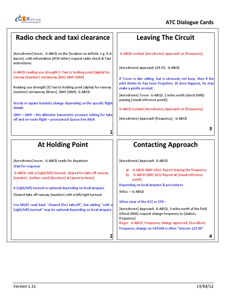 At C Dialog Cards | PDF | Air Traffic Control | Visual Flight Rules