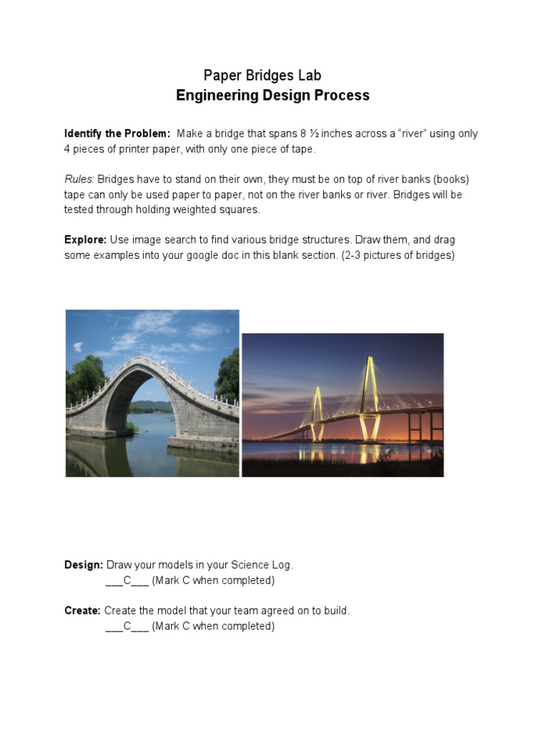 Engineering Design Process: Paper Bridges Lab | PDF