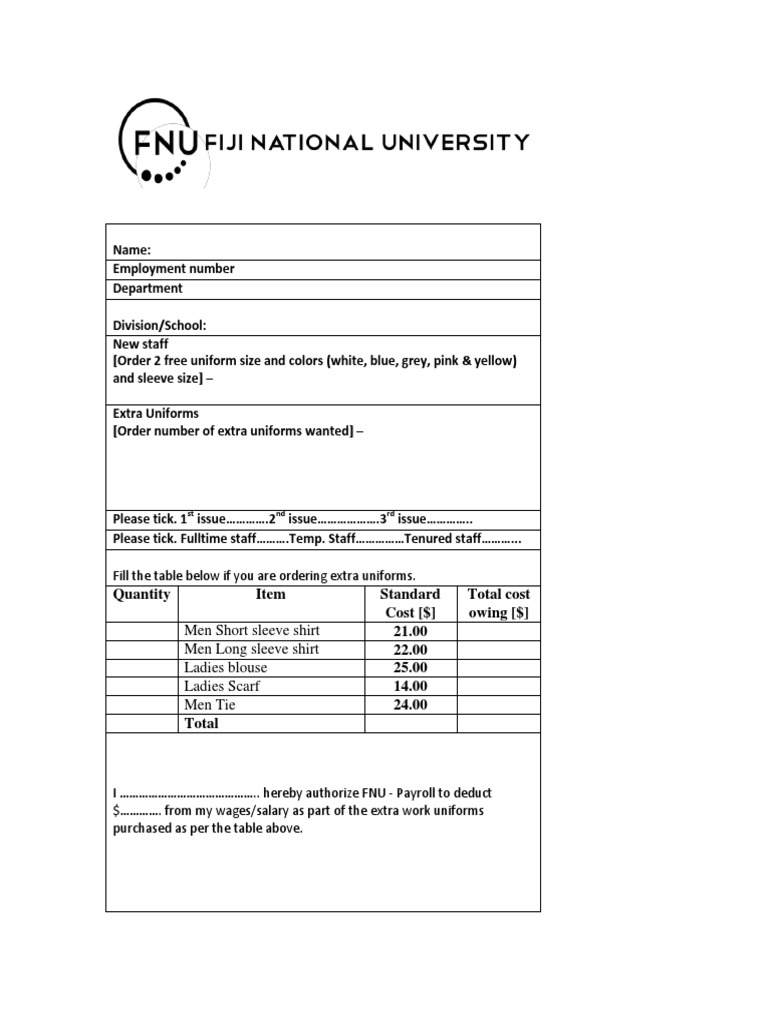 Uniform Order Form | PDF