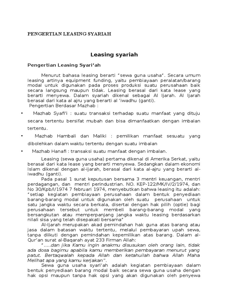 (Bahan) Pengertian Leasing Syariah | PDF