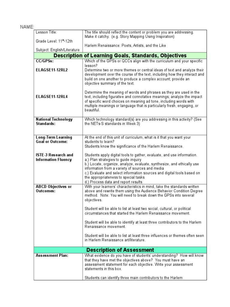 Harlem Renaissance Lesson Plan | PDF | Curriculum | Renaissance