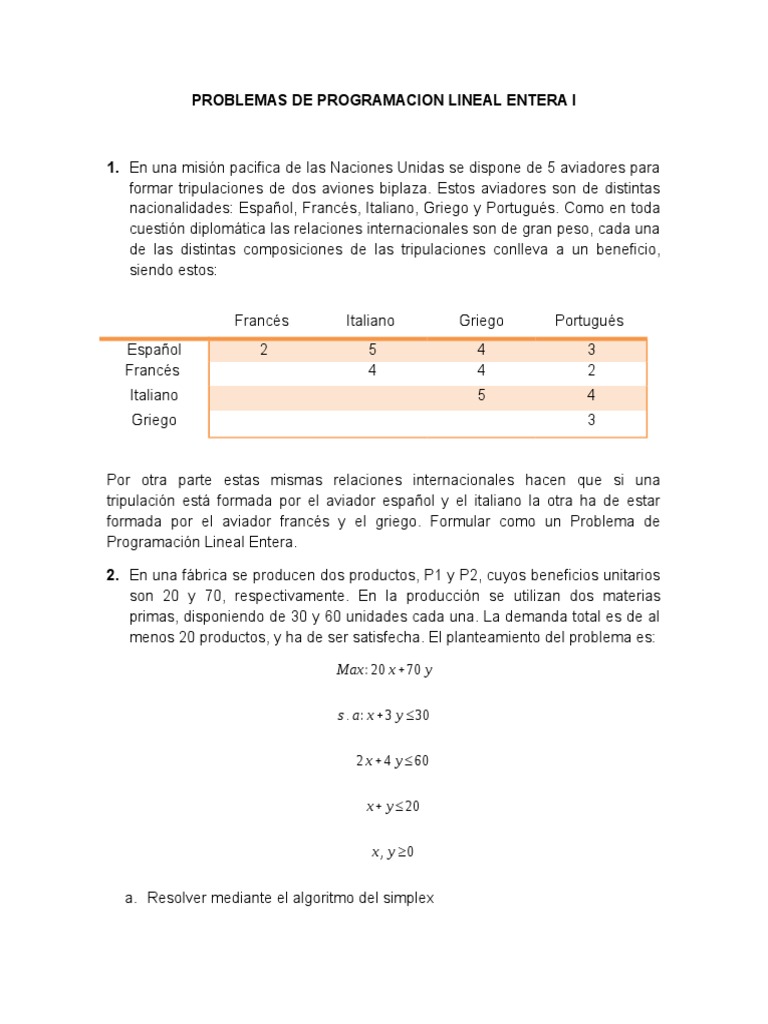 Problemas de Programacion Lineal Entera I | PDF