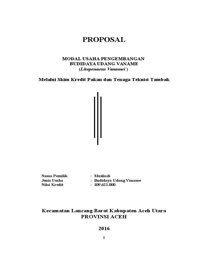 Proposal Modal Usaha BPK Musliadi - Udang Vaname | PDF