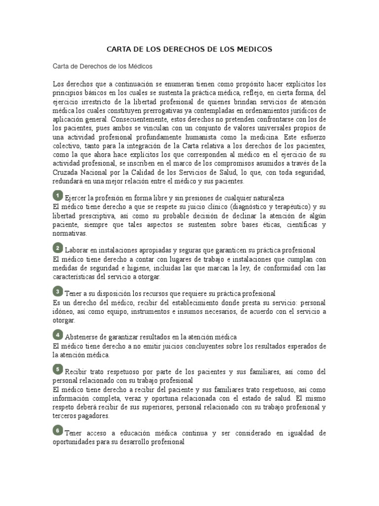 Carta de Los Derechos de Los Medicos | PDF | Medicina | Gobierno