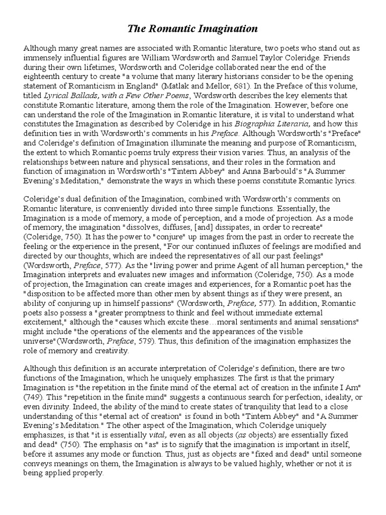 The Romantic Imagination | PDF | Samuel Taylor Coleridge | Romanticism