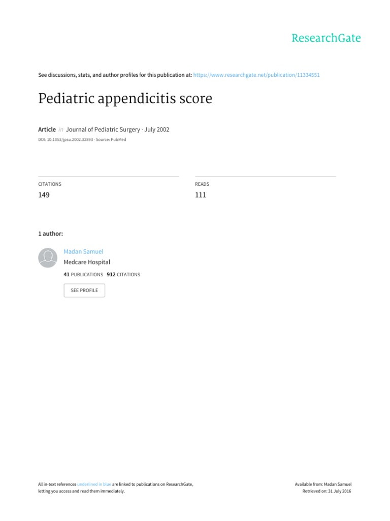 Pediatric Appendicitis Score | Health Sciences | Wellness