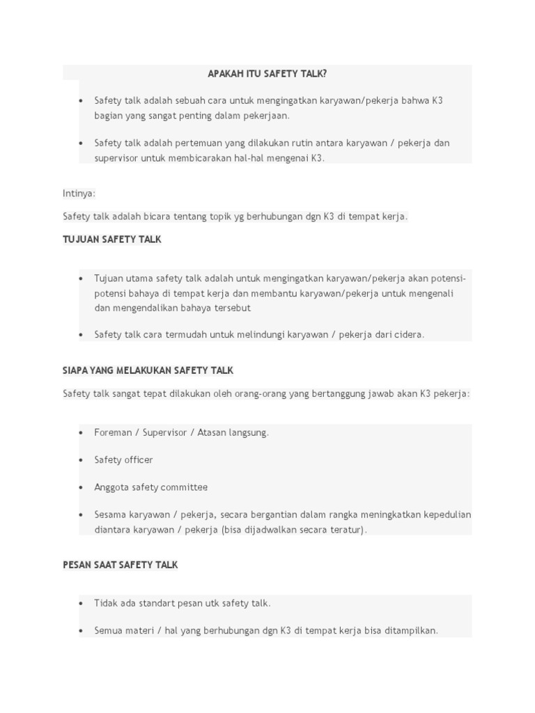 Apakah Itu Safety Talk | PDF | Karier & Perkembangan | Komputer