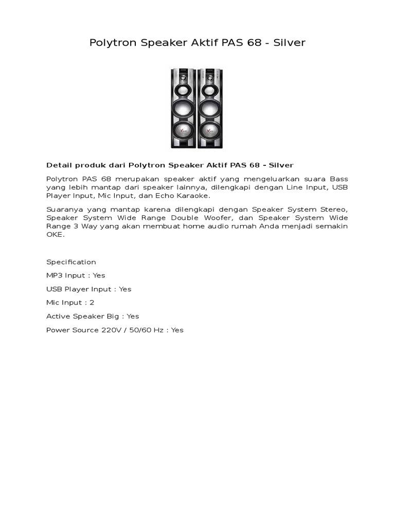 Polytron Speaker Aktif PAS 68 | PDF