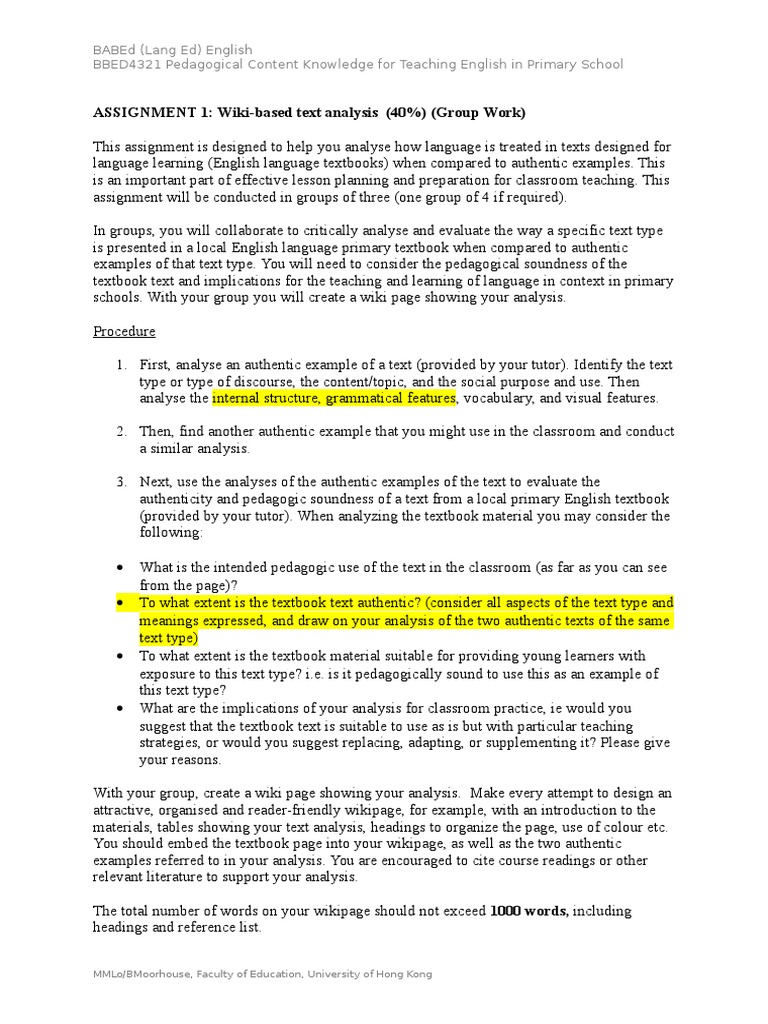 Wiki-Based English Text Analysis Assignment | PDF | Textbook | Wiki