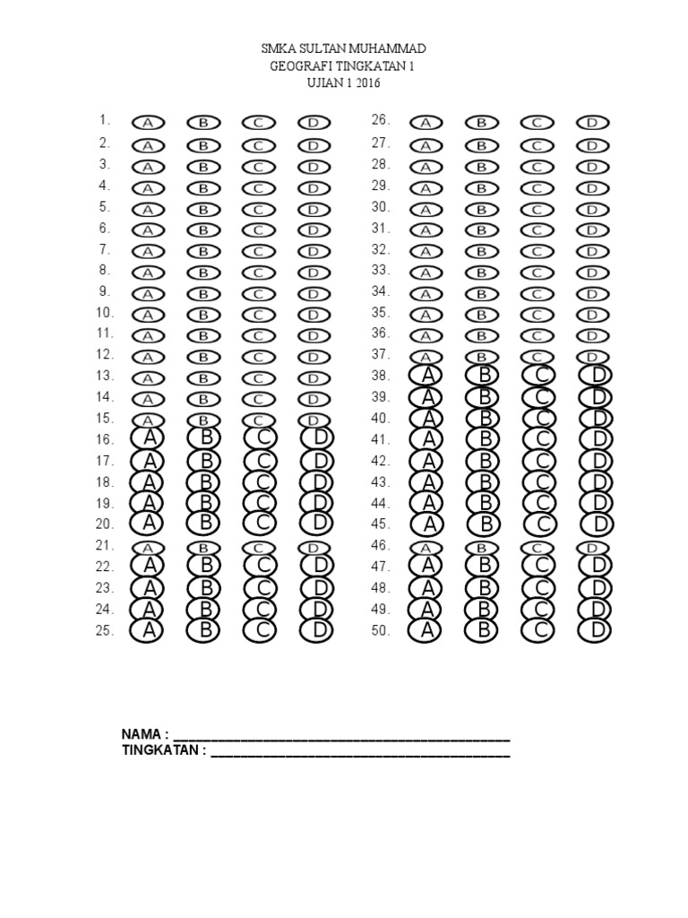 Borang Omr 50 Soalan | PDF