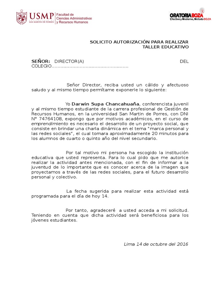 Solicitud para Realizar Una Charla | PDF