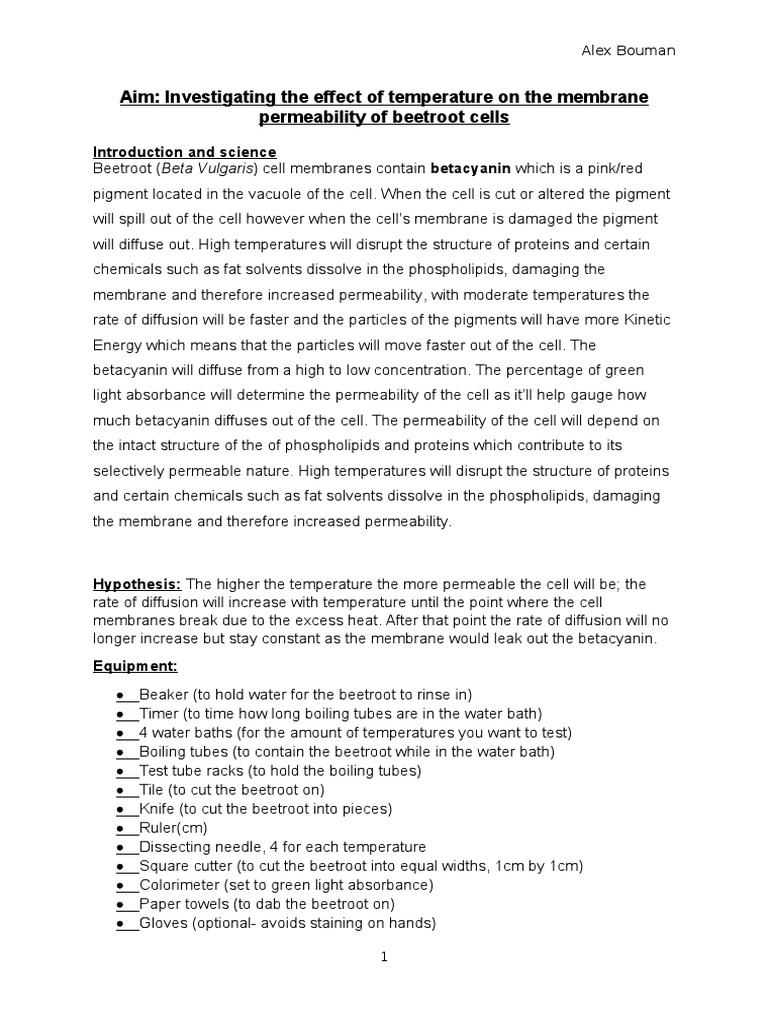 Beetroot Permeability With Temperature | PDF | Cell Membrane | Accuracy ...